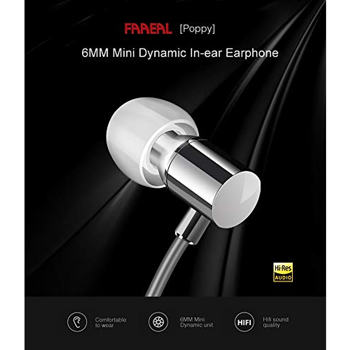 FAAEAL Poppy Metal Earphone Stereo Bass HiFi Tuning Headset 3.5mm Wired in-Ear Earphones for Mobile Phone PC MP3 Player, Headset with 5N LC-OFC Cable for Exercise Office (with Mic)