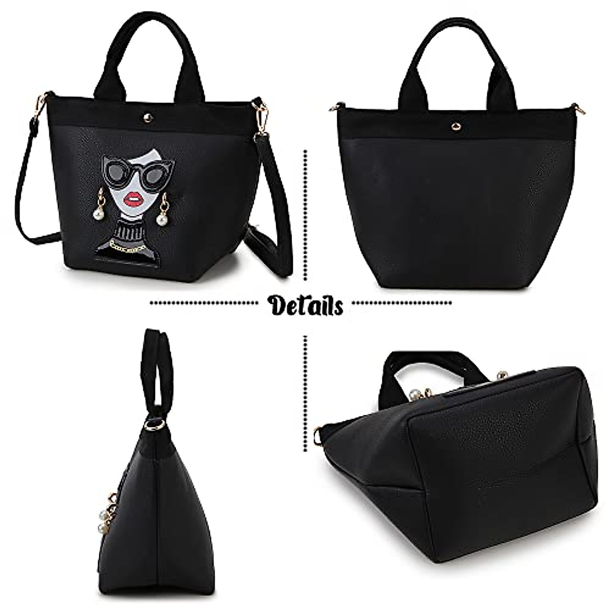 ENJOININ Funky Lady Face Purse for Women Casual Shopping Bag Top Handle Satchel Handbags Pu Leather Shoulder Bag Totes (Black A)