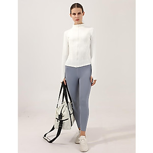 Locachy Women's Slim Fit Full Zip Athletic Running Sports Workout Jacket with Pockets Style 02 White S