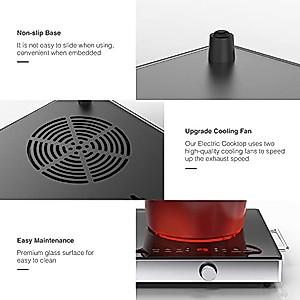 VBGK Electric Cooktop,120V 2400W Electric Stove Top with Knob Control,9 Power Levels, Kids Lock & Timer, Hot Surface Indicator, Overheat Protection,12 Inch Built-in Radiant Double induction cooktop