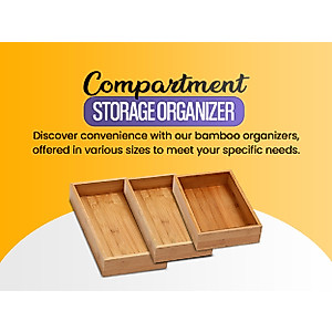 YBM HOME Bamboo Drawer Organizer Storage Box for Kitchen Drawer, Junk Drawer, Office, Bedroom, Children Room, Craft, Sewing, and Bathroom, 2 Pack 10x14x2 inch