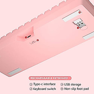 MageGee TS92 Wireless 60% Gaming Keyboard, Compact 61 Keys Rechargeable RGB Backlit Office Keyboard, 2.4G Wireless Connection, Pink Waterproof Portable Computer Keyboard for Mac Windows Laptop