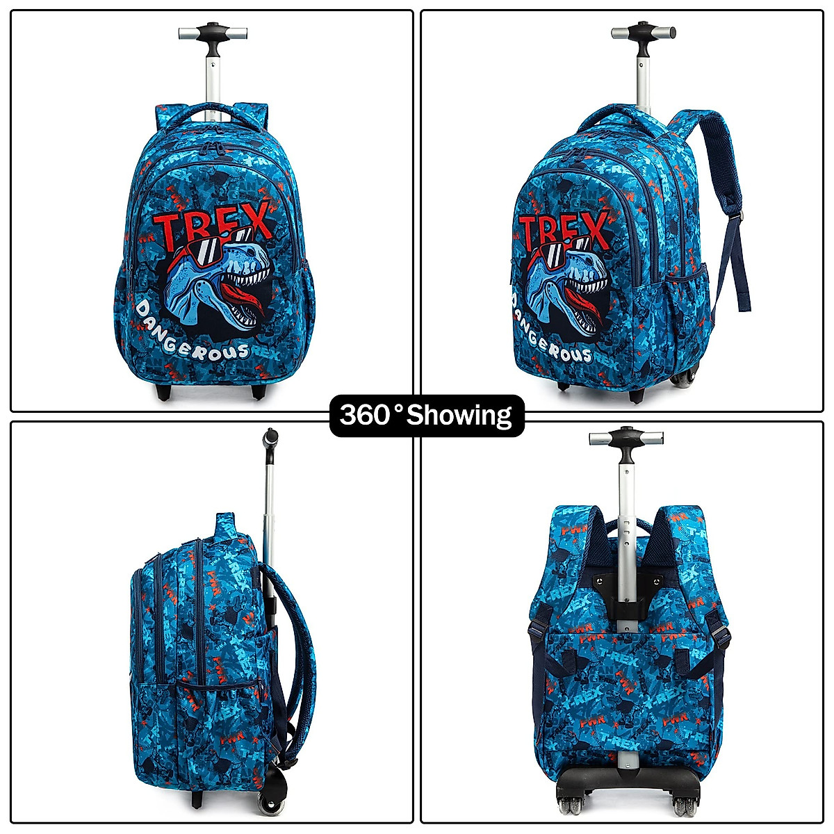 Jasminestar Rolling Backpack for Girls 18inch with Lunch Bag and Pencil Case, Lightweight School Bookbags for Boys and Girls