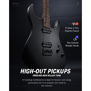 Donner Solid Body Electric Guitar, Matte Finish 39 Inch Metal Electric Guitar Beginner Kits with Bag, Strings, Strap, Cable, Strings Dampener for Rock Music Lover, DMT-100 (Matte Black)