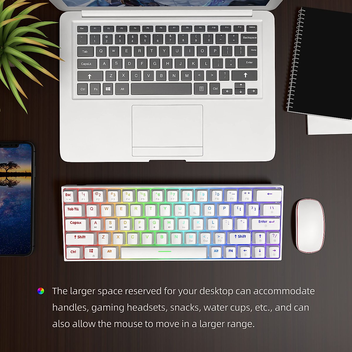 Ractous RTK63P 60% Mechanical Gaming Keyboard RGB Backlit PBT keycaps 63key Ultra-Compact Wired Keyboard Programmable for PC/Mac Gamers,Hot-Swappable Optical Red Switch (White)