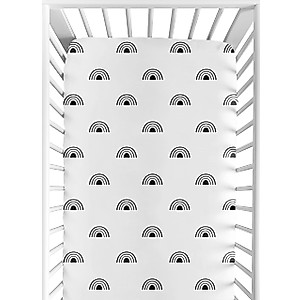 Sweet Jojo Designs White and Black Boho Rainbow Boy or Girl Fitted Crib Sheet Baby or Toddler Bed Nursery - Black and White Bohemian Celestial Sky Outdoors Nature Gender Neutral