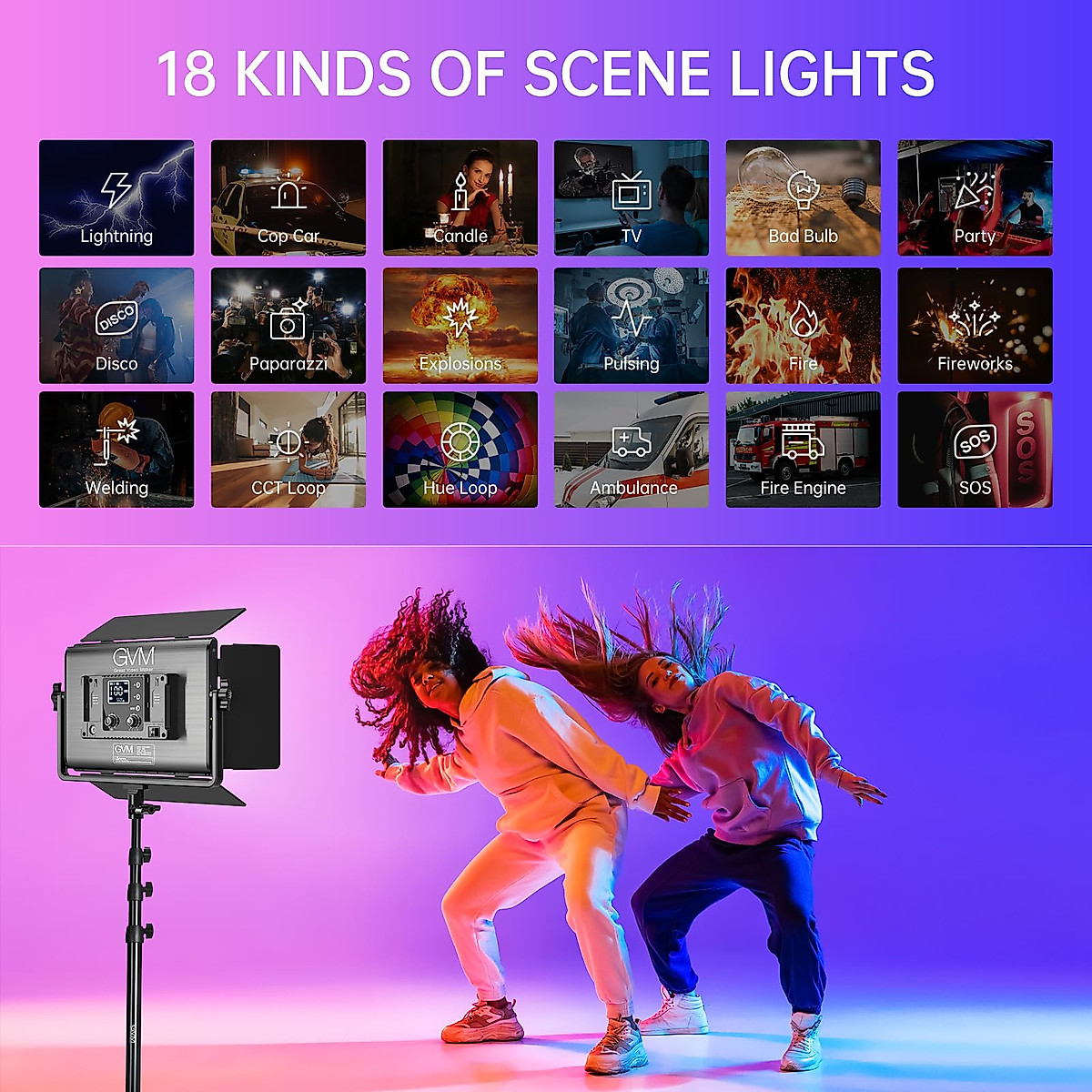 GVM 65W RGB Video Light with Bluetooth Control, 1300D LED Video Lighting Kit, 25000lux/0.5m, 360° Full Color Photography Lighting Kit, 3 Packs Led Panel Light for YouTube, Web Conference, Streaming