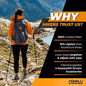 Foxelli Carbon Fiber Trekking Poles – Lightweight Collapsible Hiking Poles, Shock-Absorbent Walking Sticks with Natural Cork Grips, Flip Locks, 4 Season/All Terrain Accessories and Carry Bag