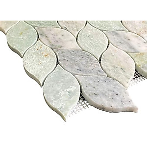 Ming Green Greyish Petal Marble Polished Floor Wall Tile for Kitchen Backsplash, Bathroon Shower, Fireplace Surround, Decor Accent Wall (1 Sheet)