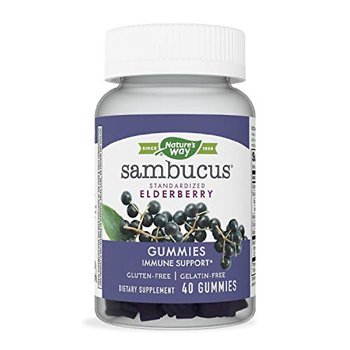 Nature’s Way Sambucus Elderberry Gummies, Immune Support Gummies*, Black Elderberry with Vitamin C and Zinc, 40 Gummies