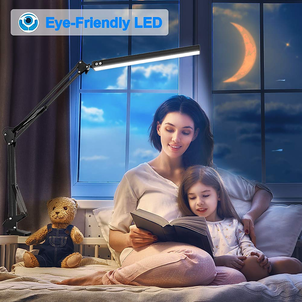HaFundy LED Desk Lamp,Adjustable Eye-Caring Desk Light with Clamp,Swing Arm Lamp Includes 3 Color Modes,10 Brightness Levels Table Lamps with Memory Function,Desk Lamp for Home,Office,Reading(Black)