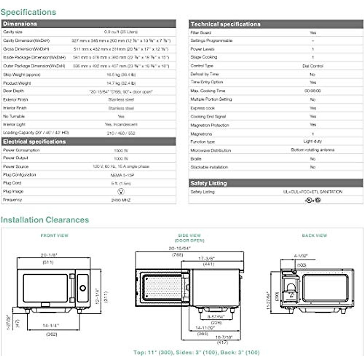 Midea Equipment 1025F0A Countertop Commercial Microwave Oven with Dial, 1000W, Stainless Steel.9 CuFt