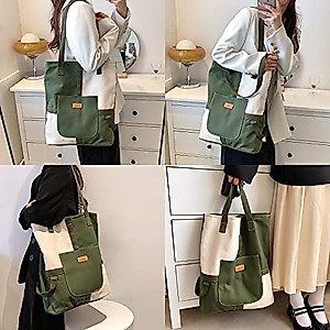 Canvas Tote Bag for Women Large Size Shoulder Handbags with Inner zipper Pockets Multicolor Casual(Green)