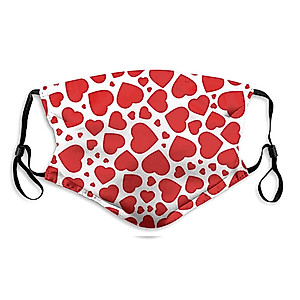 SeBneny 5 Pcs Valentine's Day Face_Mask Heart Reusable Washable Cloth Mask Red Heart Love Design Mouth Cover Wedding Facial Shield Adult Spring Face Protection Shield Balaclava Adjustable Ear Straps
