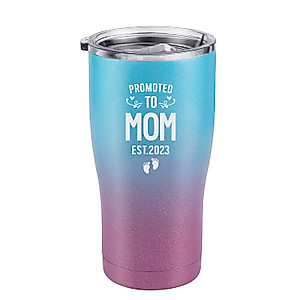 NUI LIVING Promoted to Mom Est 2023 20 Oz Tumbler - New Mom Gifts Ideas - First Time Mom - Mom to be - Mommy w/New Baby Gift - Cute Expecting Mother to be Baby Shower Presents for Her (Purple Teal)