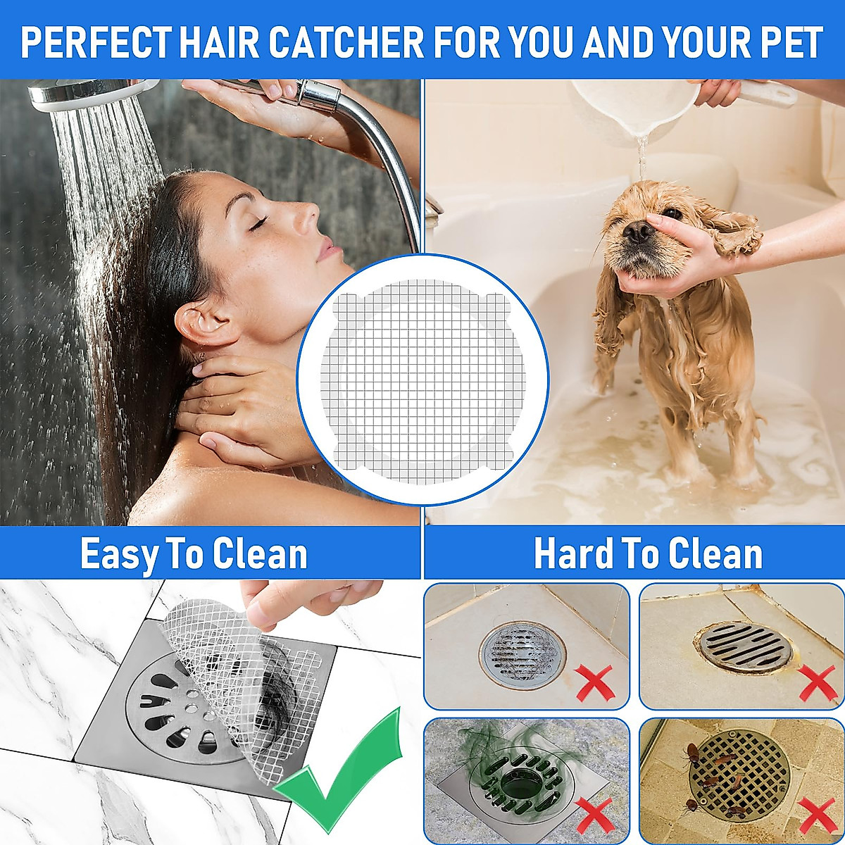 20 Pack, Disposable Shower Drain Hair Catcher Mesh Stickers
