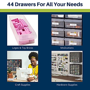 Akro-Mils 10144, 44 Drawer Plastic Parts Storage Hardware and Craft Cabinet, 20-Inch W x 6.37-Inch D x 15.81-Inch H, Black