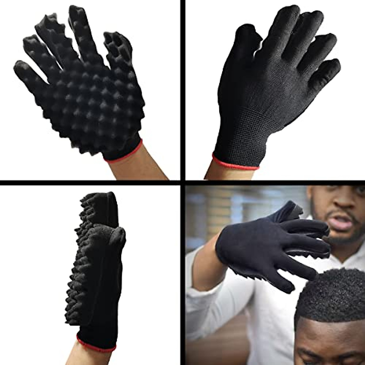 2PCS Hair Curl Sponge Gloves, Magic Curly Sponge Gloves Barber Curl Twist Sponge Glove Hair Sponge for Curling Twisting and Dread, Hair Brush Sponges for Black Men Curls (Right Glove)