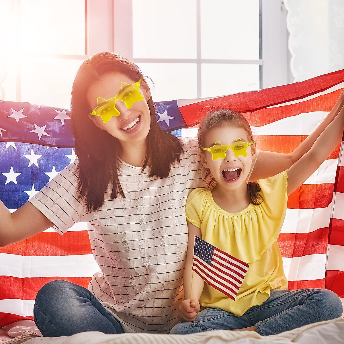 Cindeer 12 Pair Star Shape Glasses Bulk Rimless Sunglasses for Women Halloween Xmas Party Pentagram Star Accessories(Light Yellow)