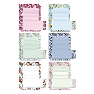 Floral Paper Stationery Set, 100 Piece Set (50 Lined Sheets + 50 Matching Envelopes), Letter Size 8.5 x 11 inch, 6 Designs, Double Sided/Lined Printing Paper, by Better Office Products