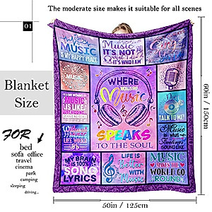 QUWOGY Music Gifts for Women/Kids/Teens/Girls Blanket 60"x50", Birthday Gifts for Music Lovers, Music Teacher Gifts Throw Blankets, Best Music Themed Gifts, Unique Gifts for Kids Who Love Music