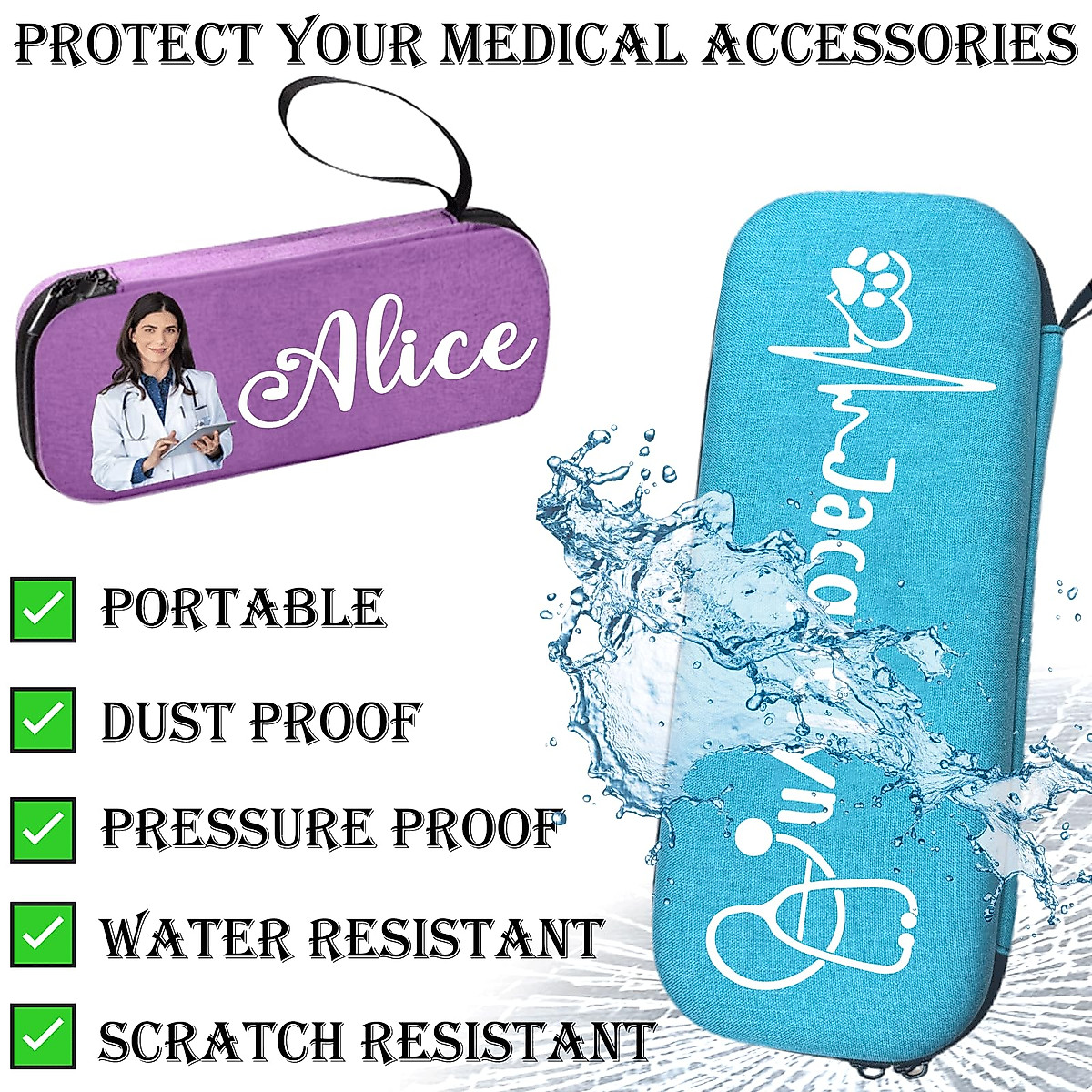 Nurses Week Gift Personalized Stethoscope Case Custom Nurse Name Stethoscope Holder Case Customized Name Lightweight Hard Carrying Storage Bag with Pocket for Nurse Doctor Medical Assistant