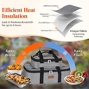 Lifewit Duo Insulated Casserole Carrier for Hot or Cold Food, Lasagna Holder 2 Compartments, Thermal Lunch Tote for Potluck Parties Cookouts, Fits 9"x13" Casserole Dish, Gray