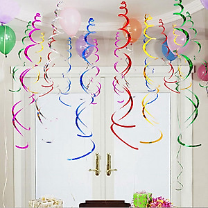 Aimto Blue and Silver Party Swirl Decorations,Foil Ceiling Hanging Swirl Decorations, Party Decorations Pack of 20