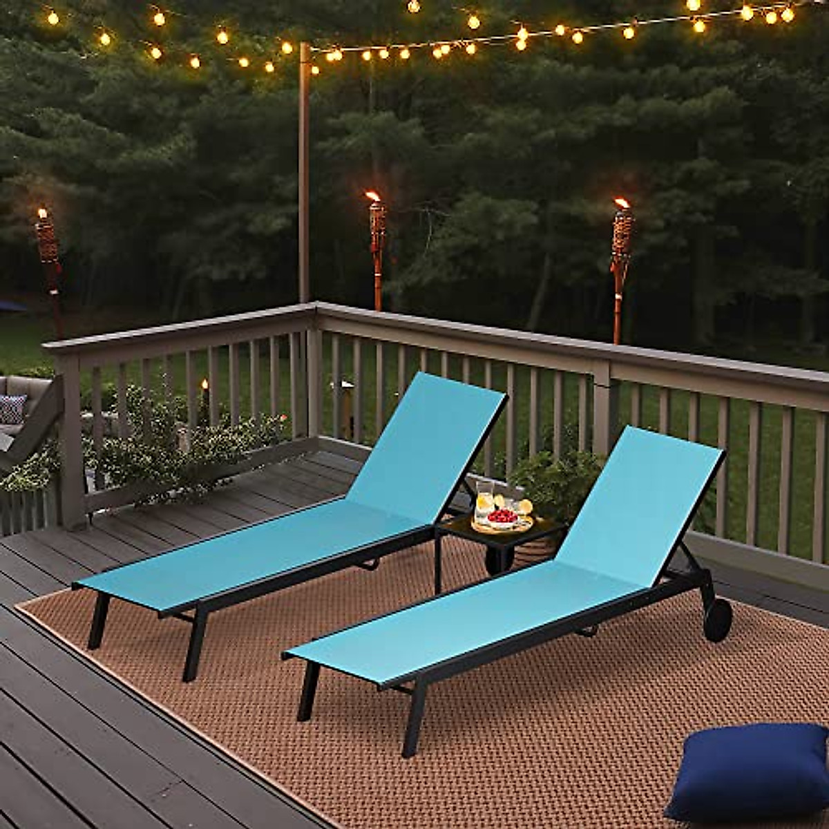 YITAHOME Outdoor Chaise Lounge Chairs Set with Side Table, Adjustable Backrest Poolside Loungers with Aluminum Frame/Textilene Fabric/Wheels for Pool Beach Patio Lawn Porch (Blue)