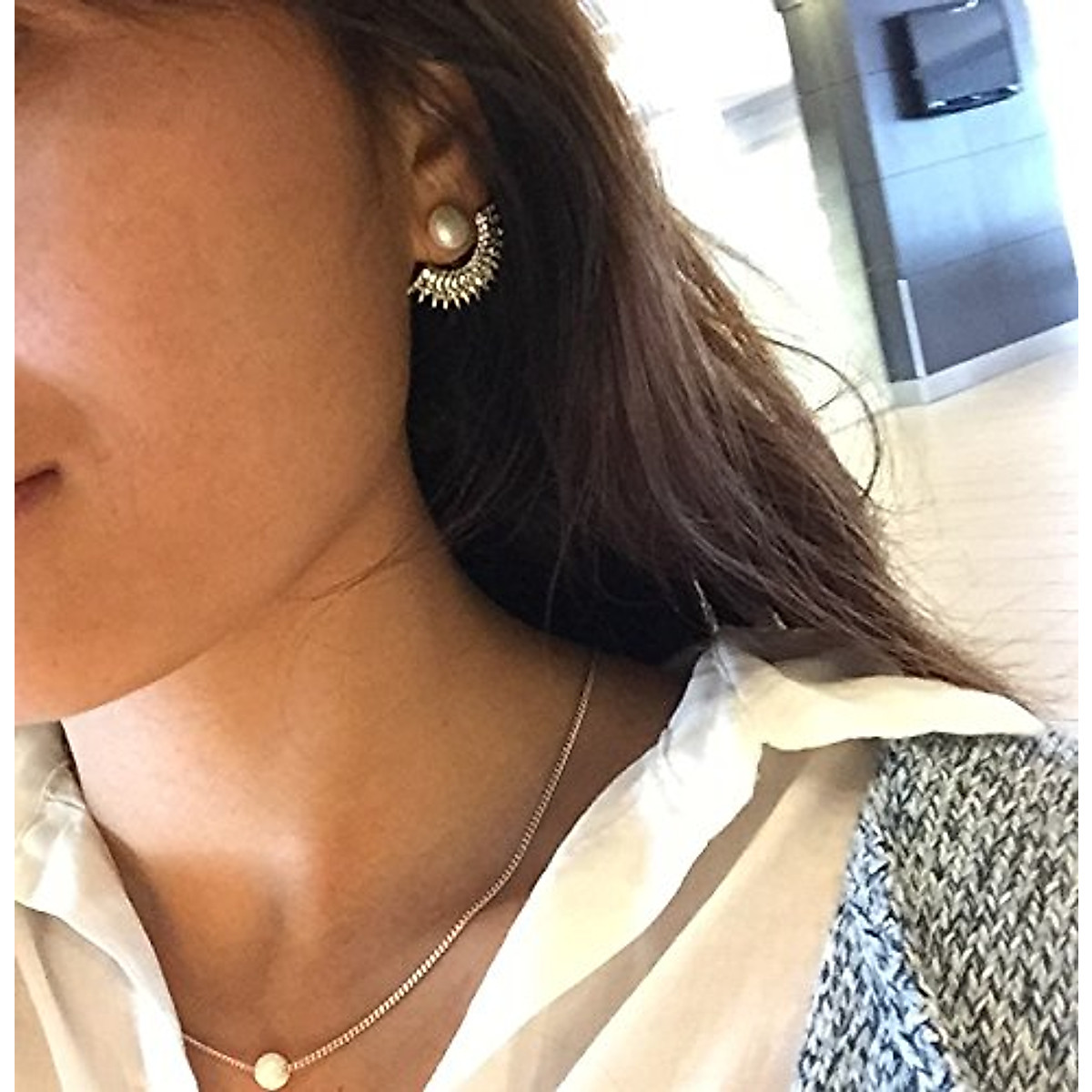 5mm Pearl Stud Front-Back Micropave Jacket Earrings 14K Rose Gold Plated