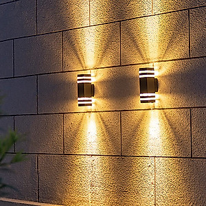 Tenlison 2 Pack Outdoor Wall Light Modern Waterproof Up Down Aluminum Cylinder LED Fixtures Dual Head Lamp With E26E27 Socket AC85-277V for Courtyard Garden Porch Corridor.(Including bulb), 2P