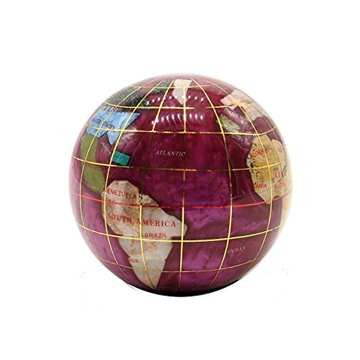 Unique Art 3-Inch Pink Pearl Swirl Ocean Gemstone World Globe Paper Weight