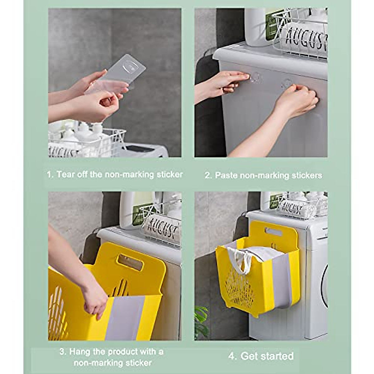 Plastic Laundry Hamper Wall Hanging Groceries Dirty Clothes Storage Containers,Compact Collapsible Dead Laundry Hamper for Bathroom Bedroom Kitchen,Folding Storage Baskets-White 46x39x22cm(18x15x8.6in