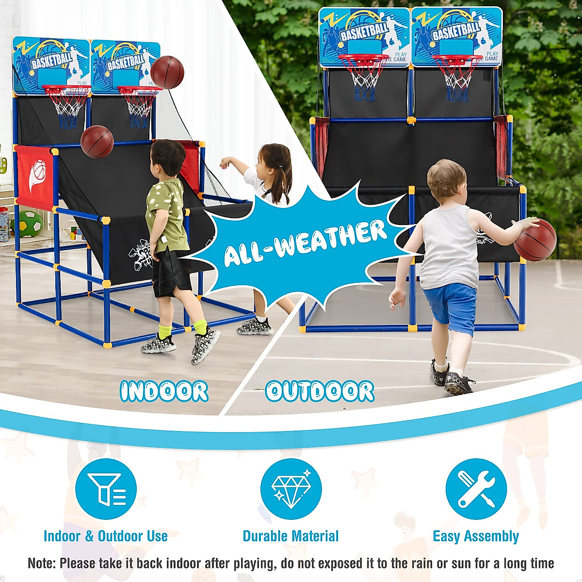 Goplus Kids Basketball Arcade Game, Dual Shot Basketball Game for 2 Players with 4 Balls & Inflation Pump, Indoor Outdoor Sport Play Birthday Gift Basketball Toy Set for Toddlers Children Teens Youth