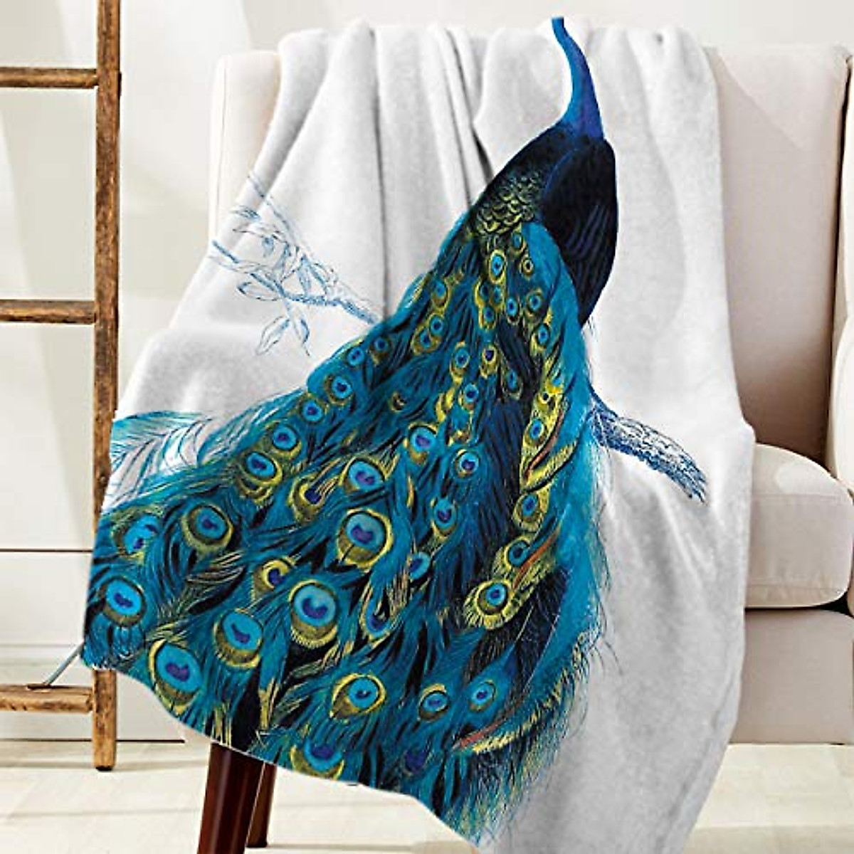 Flannel Fleece Bed Blanket 50 x 60 inch Peacock Throw Blanket Lightweight Cozy Plush Blanket for Bedroom Living Rooms Sofa Couch - Peacock Stand On Branch Wildlife Colorful Tropical Animals