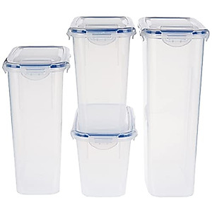LocknLock Easy Essentials Food Storage Bin Set for Pasta, Flour, Sugar/Airtight Container Lids/BPA-Free/Dishwasher Safe, 8 Piece - Clear