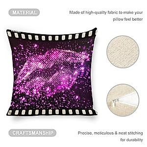 JOJOART Pink Glitter Lips Throw Pillow Covers 18×18 Pillowcases Set of 1 Sexy Mouth Kiss Linen Decorative Square Pillow Case Cushion Covers Standard Size for Sofa Couch Outdoor Bed Pillow Protectors