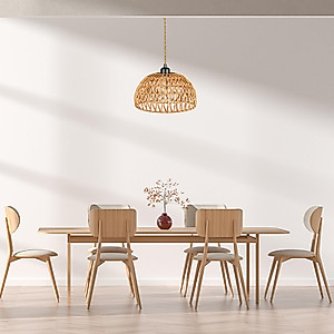 Rattan Plug in Pendant Light, Boho Hanging Lights with Plug in Cord 15ft, Handwoven Hemp Rope Chandelier Light Fixtures with Dimmer Switch for Bedroom Living Dinning Room Kitchen