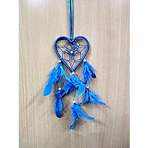 FIKIMOS Dream Catchers Wall Decor, Handmade Feather Bedroom Home Car Decor Nursery Room Hanging Decoration (3" Blue Heart)
