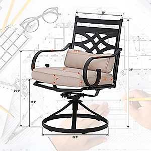 MFSTUDIO Patio Dining Chairs Set of 2,Heavy Duty Metal Outdoor Swivel Dining Chairs with Seat & Back Cushion (Color: Beige) Supports 300lbs for Lawn, Garden (Black Frame)