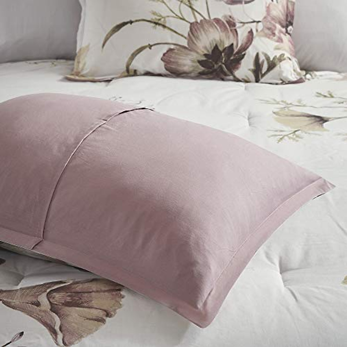 Madison Park Cassandra Cotton Blend Comforter Set - Feminine Design Colorful Floral Print, All Season Down Alternative Bedding Layer and Matching Shams, California King, Blush 8 Piece