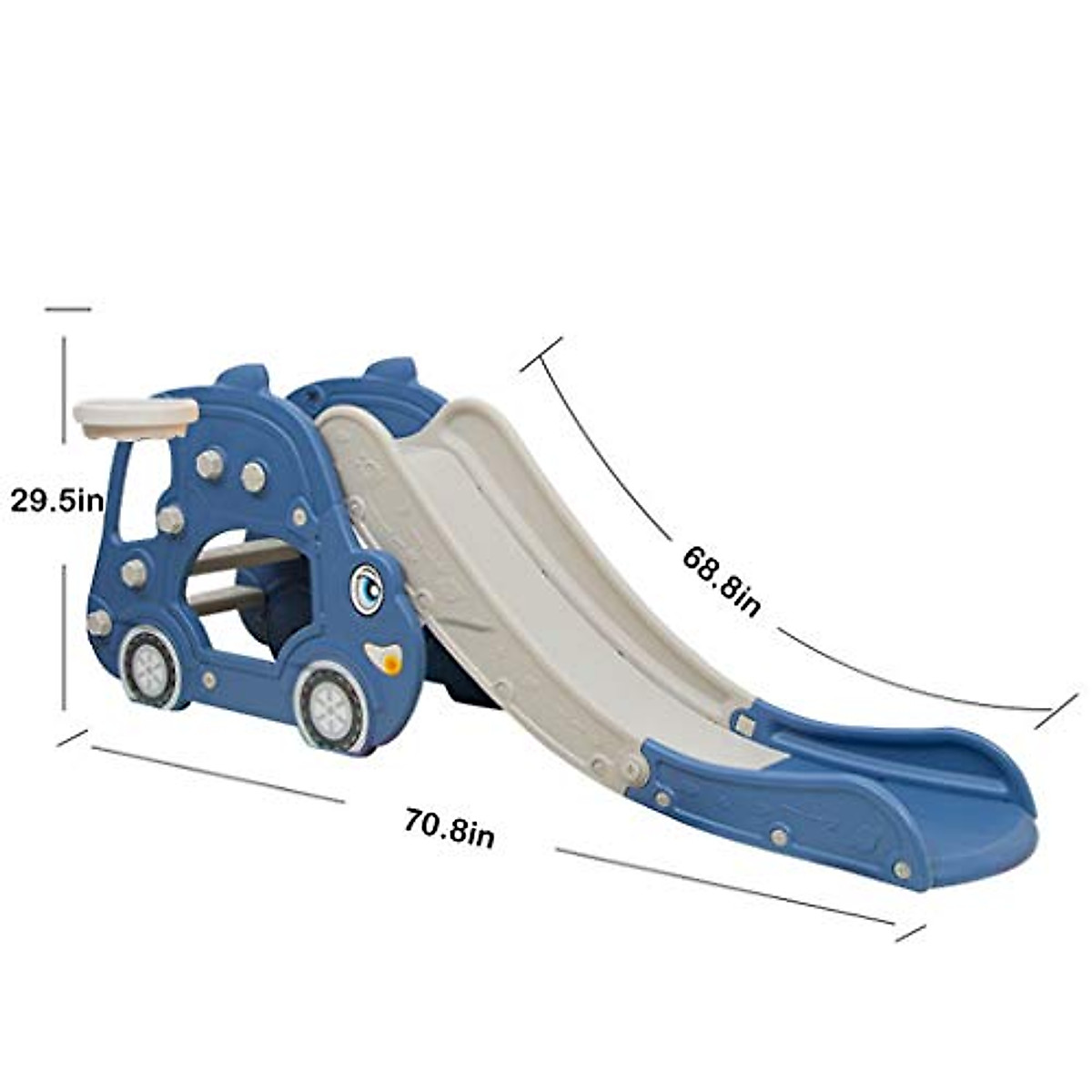 Slide for Kids, Toddler Playground Slipping Slide Climber, Extra Long Slide Slope with Basketball Hoop for Indoor Outdoor Backyard Use (Blue Car) Kids House with Slide (Blue, One Size)