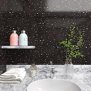 YENHOME Contact Paper Countertops Vinyl Peel and Stick Waterproof Contact Paper for Kitchen Bathroom Countertops 17.7"X200" Galaxy Black Granite Contact Paper Peel and Stick Adhesive Countertop Cover