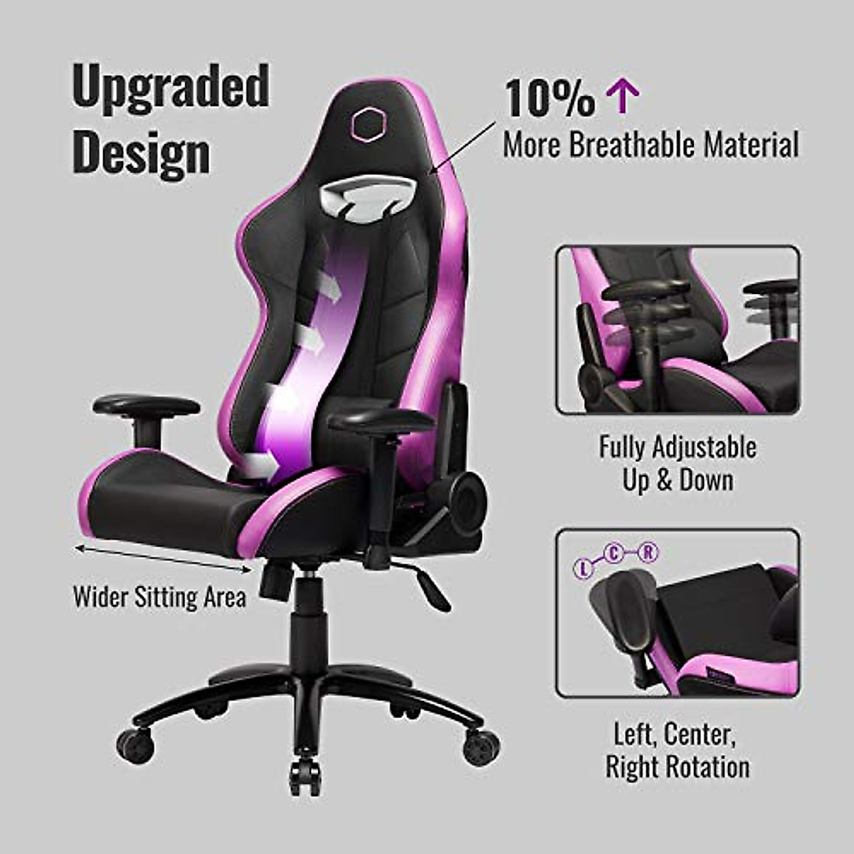 Cooler Master Caliber R2 Gaming Chair High Back Office Computer Game Chair, PU Leather Reclining Ergonomic Backrest, Headrest, Seat Height and Armrest Adjustment with Lumbar Support - Purple