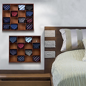 Ribgwo Tie Organizer Wall Mounted Tie rack,Tie box for Men,Tie Storage Box Organizer with 16 Compartments，Tie Display Racks for Bedroom, changing room, Men Wardrobe