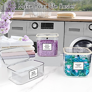 4 Pack Laundry Pods Container,Dryer Sheet Holder & Laundry Room Organization and Storage Containers Large Plastic Laundry Detergent Container with Lids & Labels for Detergent,Powder,Scent Booster,pods