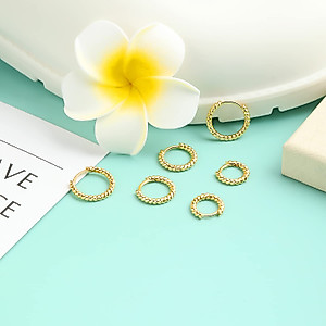 micuco 3 Pairs Small Hoop Earrings for Women 14K Gold Plated Huggie Hoop Earrings Hypoallergenic Twisted Mini Hoop Earrings