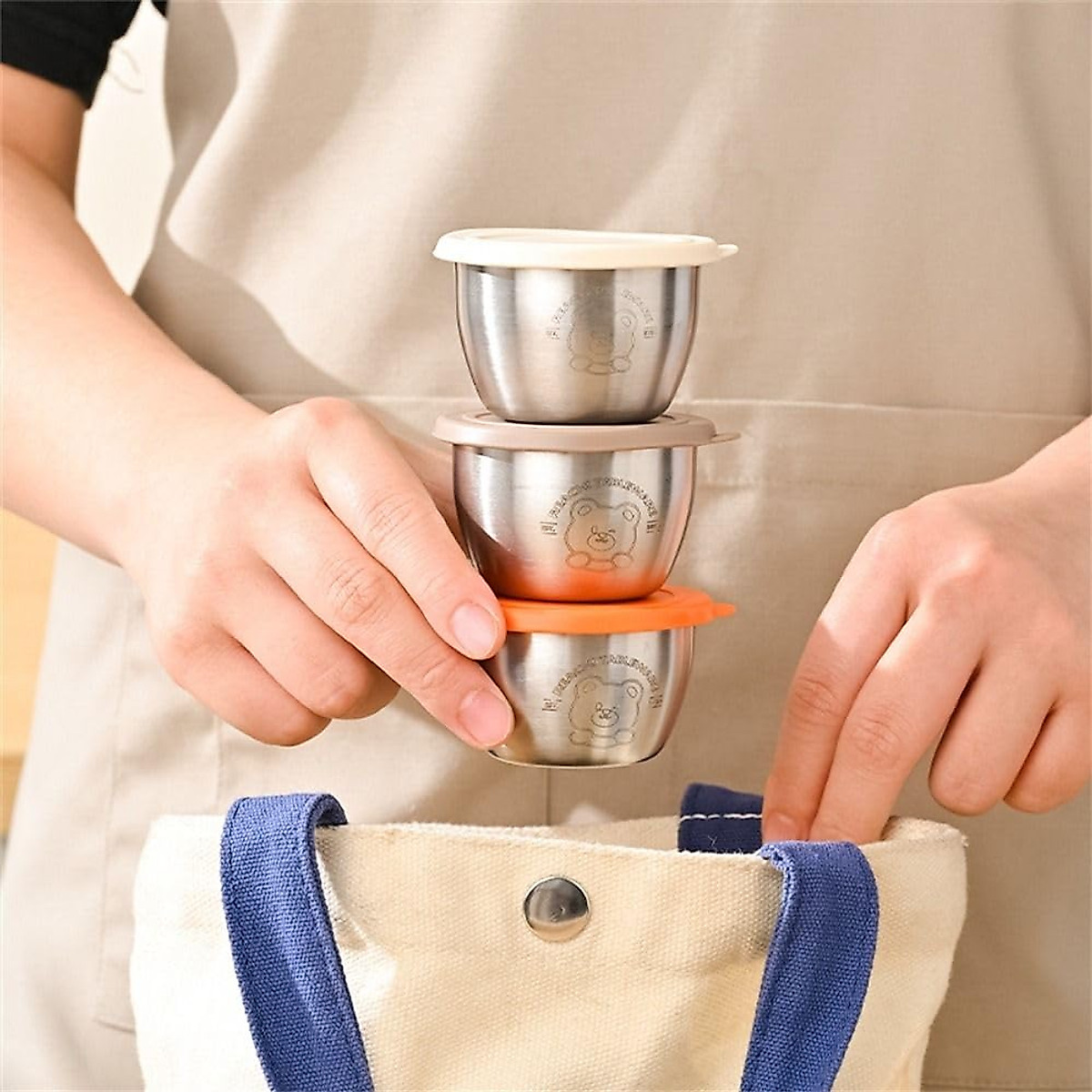 generic Stainless Steel Salad Dressing Container with Lid, Condiment Containers Leakproof and Reusable Small Containers for amping Kitchen(beige), AM0X3R0MW0FUS