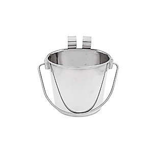 Fuzzy Puppy Flat Sided Pail with Dual Hooks, Snugly Fit On Dog, Cat and Critter Crates & Cages, Heavy Duty Stainless Steel, 2 Quart (FSP-2)