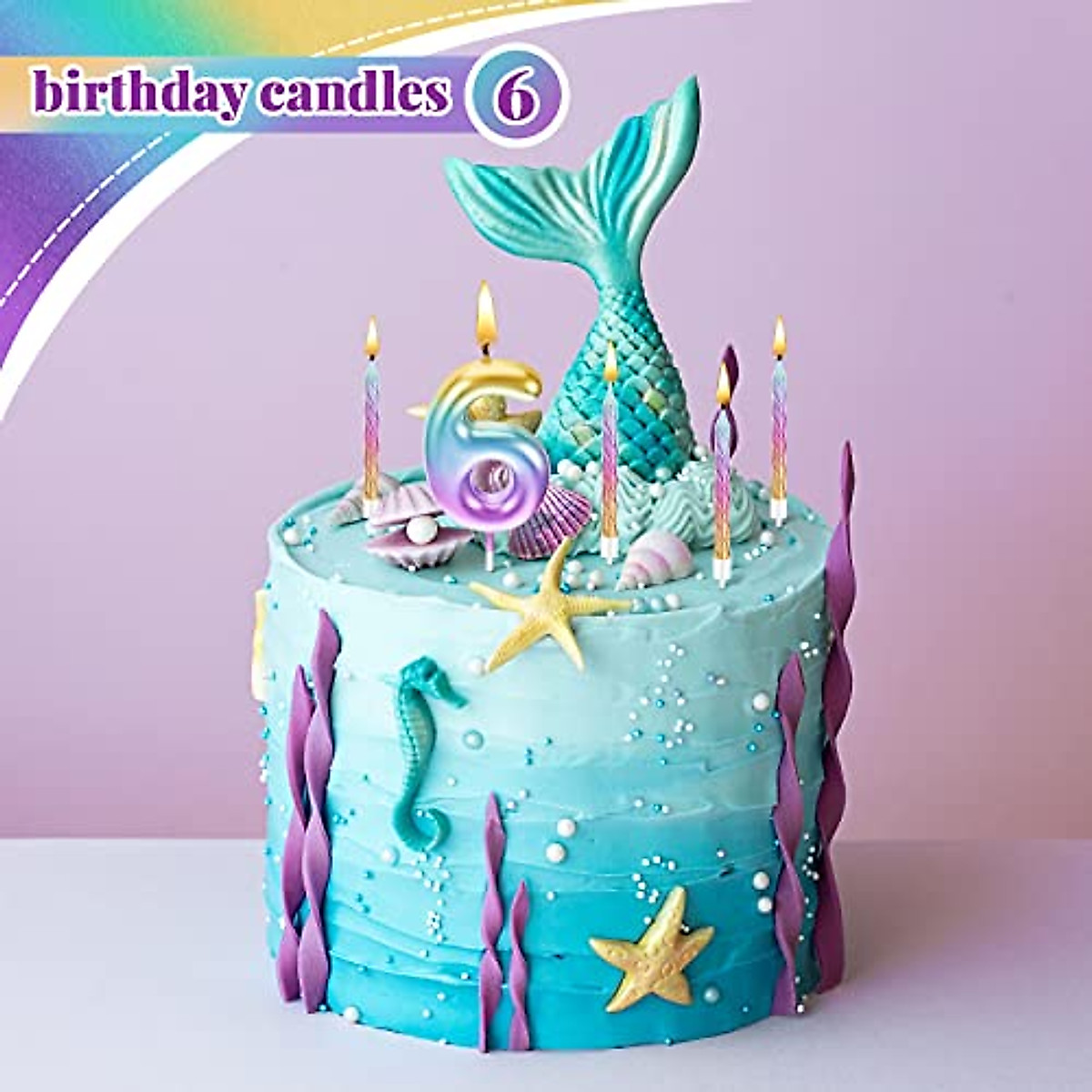 2.7 Inch Birthday Candles Rainbow Number Candle with 12 Pieces Numeral Rainbow Spiral Candle First One Year Candle for Baby Girl Boy Birthday Cake Topper Anniversary Wedding Party Decor (Number 6)